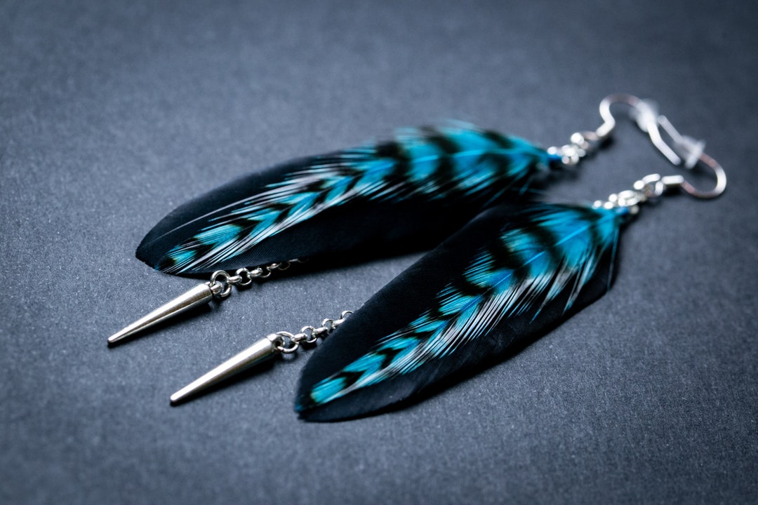 Turquoise Feather Earrings Real Feather Earrings Natural Feather ...