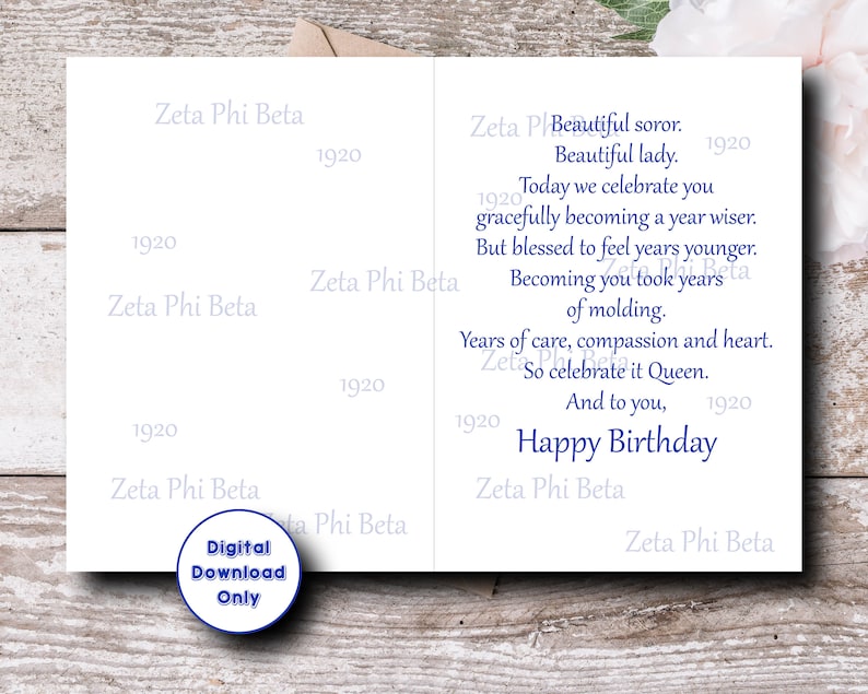 Happy Birthday Zeta Phi Beta Card, Outside and Inside of Card ...