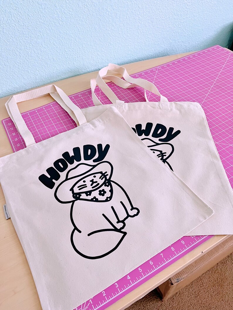 Howdy Cute Cat Cowboy Tote Bag Reusable Shopping Bag Eco - Etsy