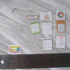 1/12 Scale Laminated Set of Mini Dollhouse Study Sheets for Miniature ...