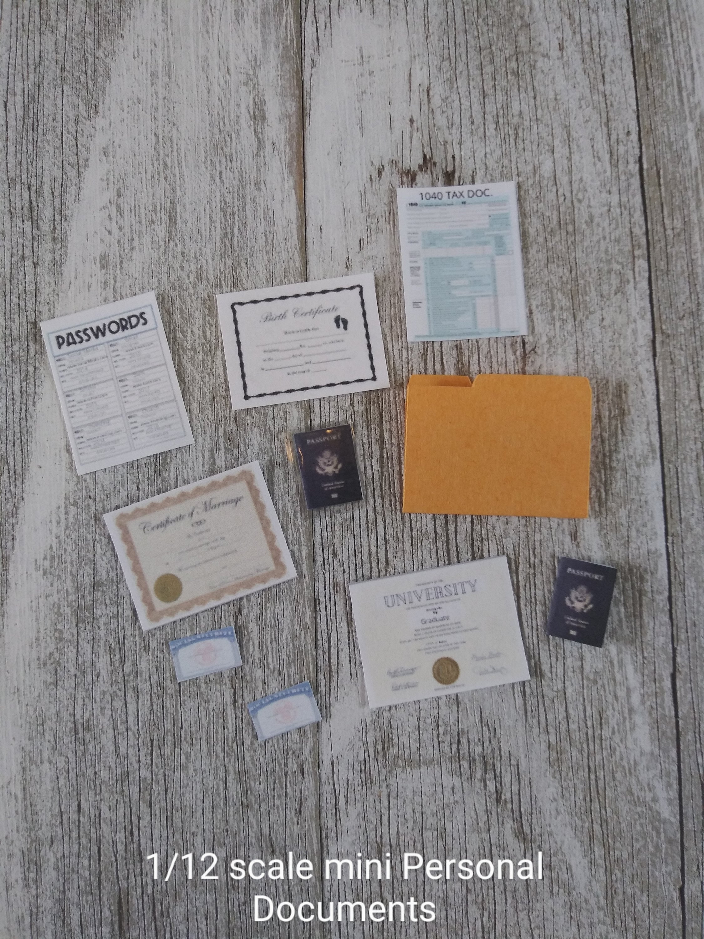 1/12 Scale Mini Manila Folder and Personal Documents for Mini Dollhouse ...