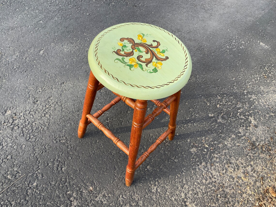Wood Kitchen Stool With Hand-painted Scandinavian Rosemaling by the ...