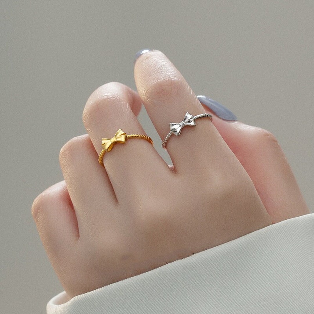 18K Gold Vermeil Bowknot Ring, Dainty Bow Tie Ring, Bow Ring, Butterfly ...