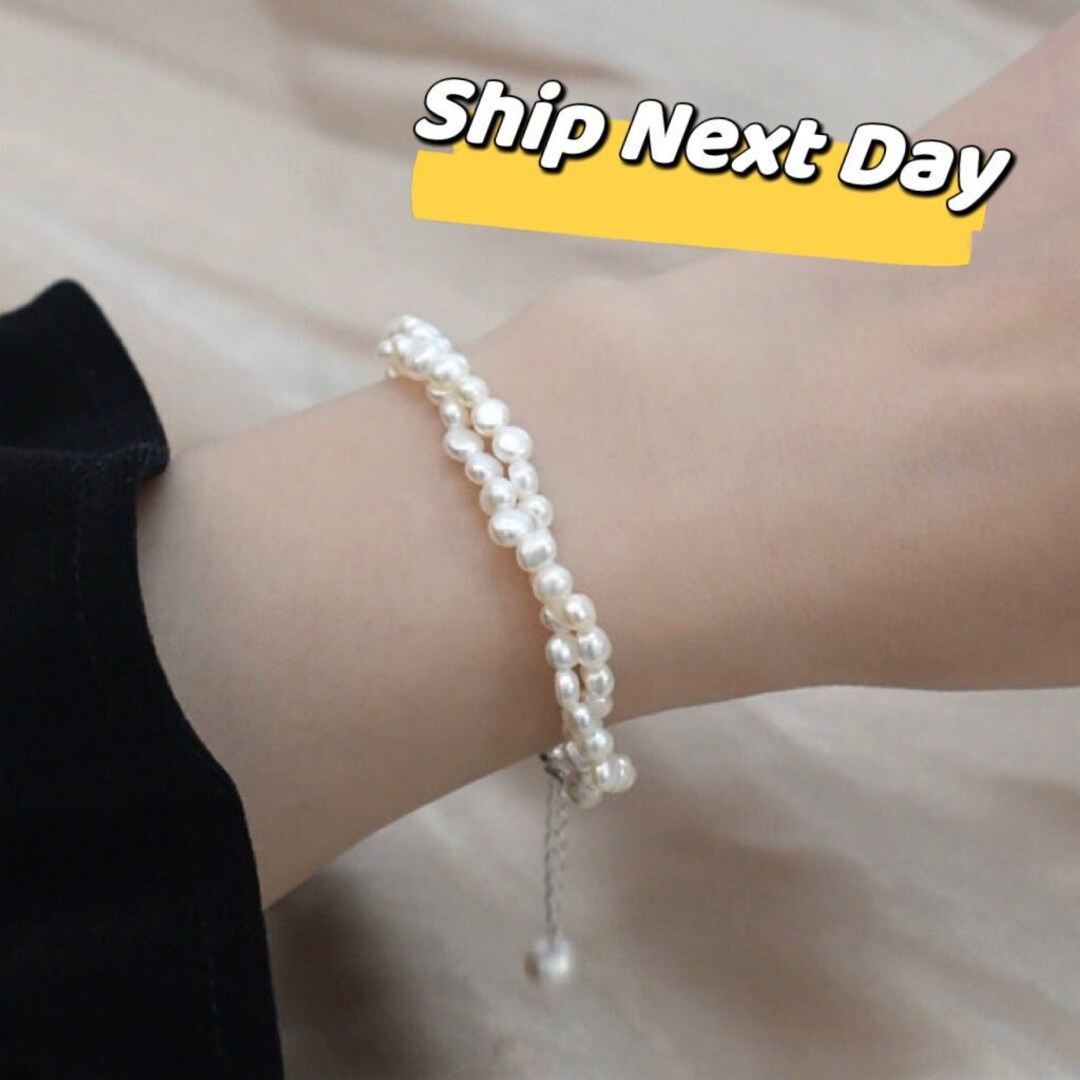 Natural Freshwater Two Strand Pearl Bracelet, Double Strand Pearl ...