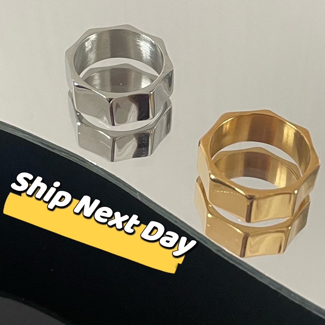18K Gold Octagon Ring, Silver Octagon Ring, Octagon Band, Geometric ...