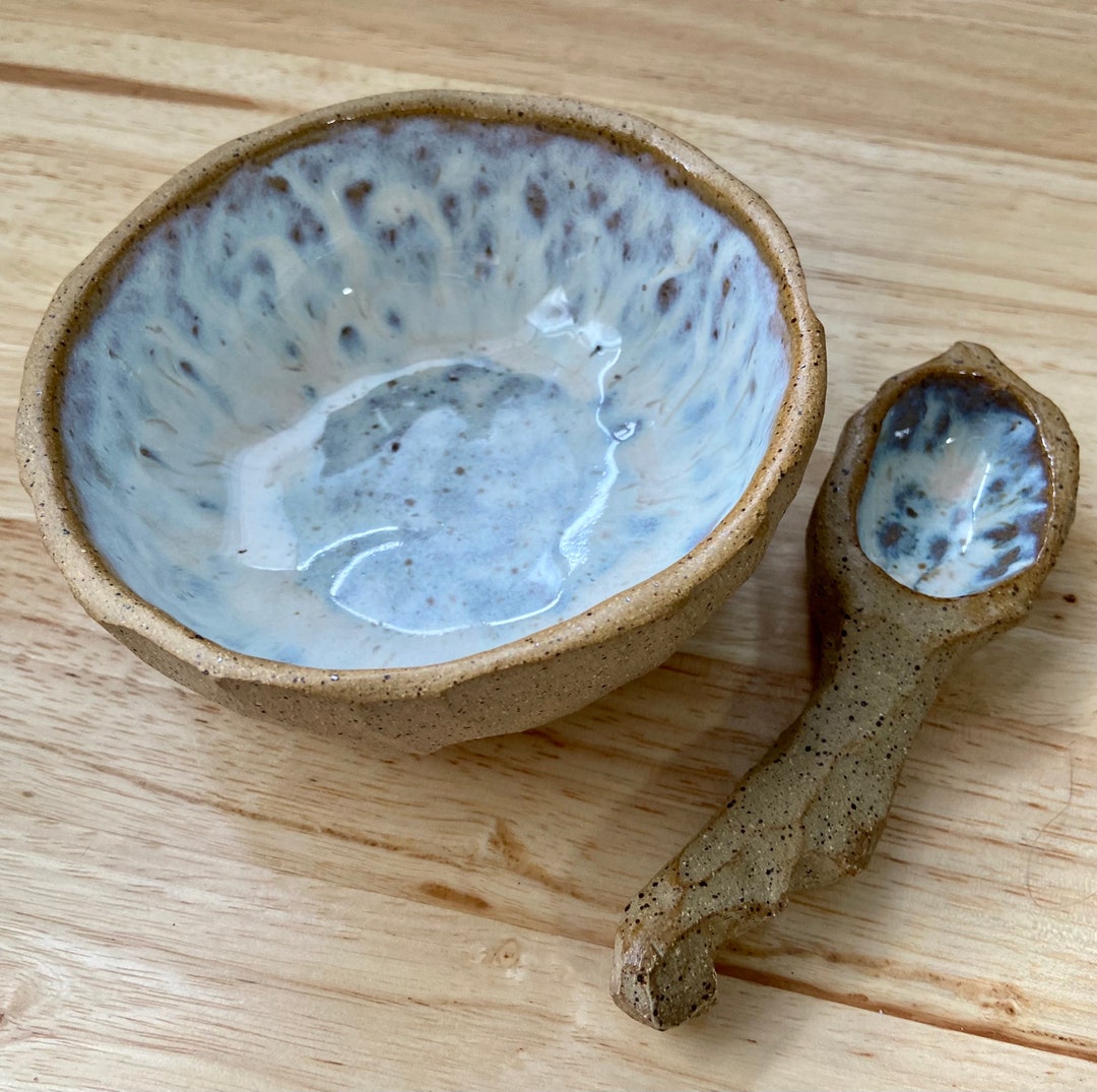 Hand-carved Pottery Bowl and Spoon Set - Etsy