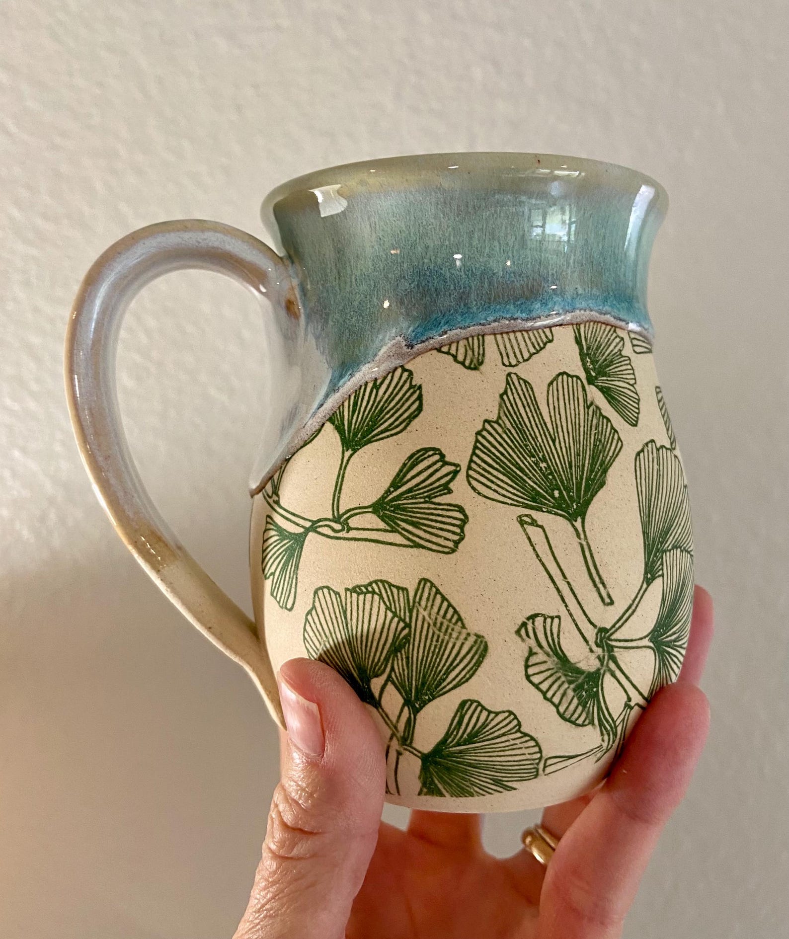 Green Ginkgo Leaf Pottery Mug - Etsy