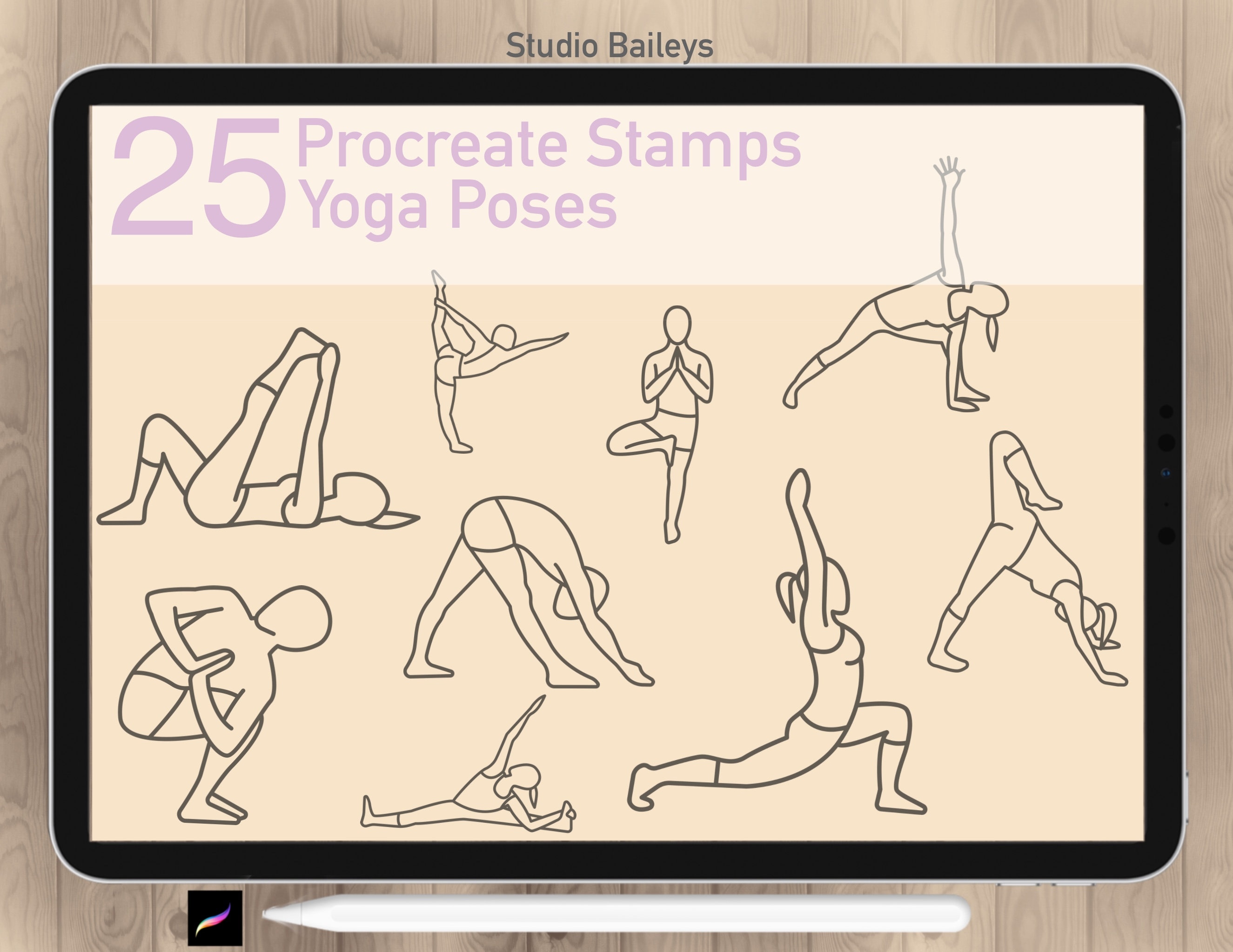 25 Procreate Yoga Poses Stamps, Procreate Brushes, Procreate Procreate ...