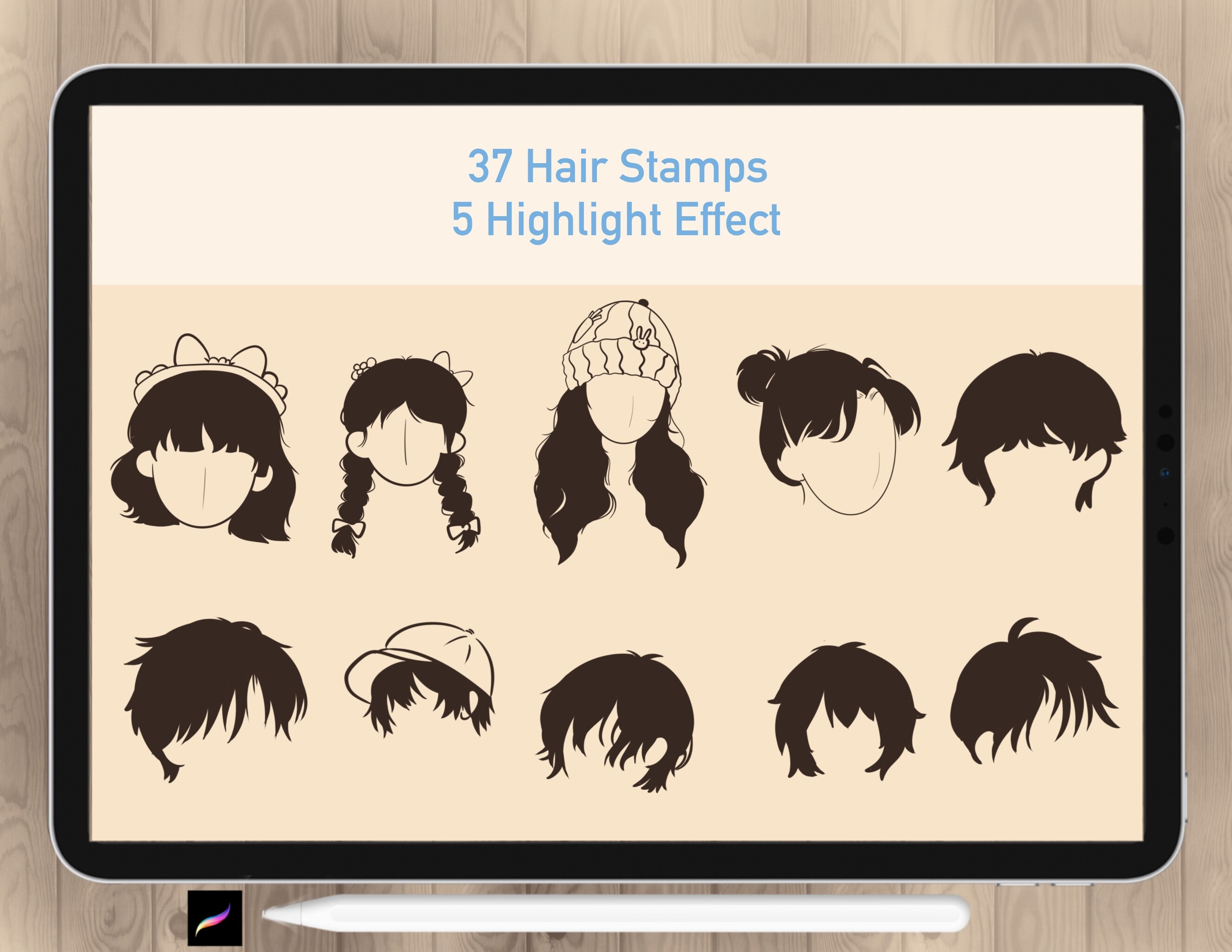47 Procreate Manga Hairstyles Stamps Manga Hair Stamps Anime - Etsy