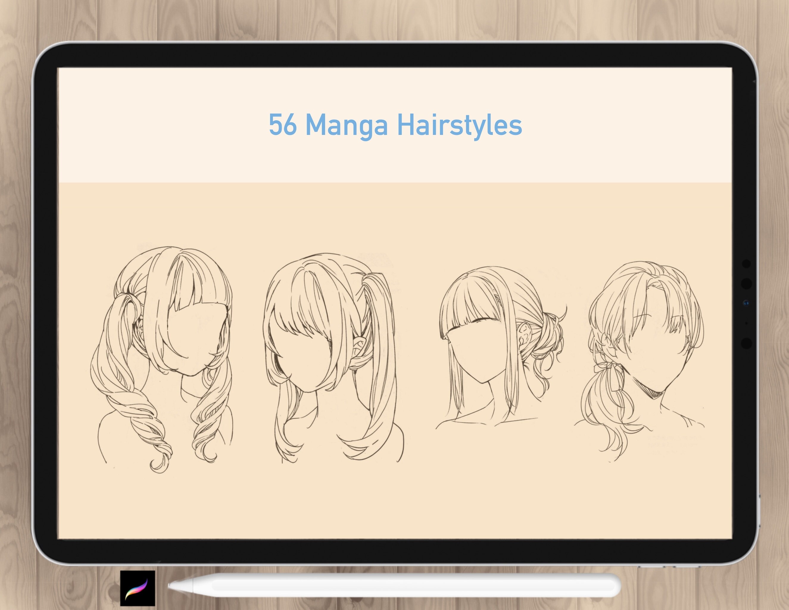 56 Procreate Manga Hairstyles Stamps. Anime Girl Hairstyle - Etsy
