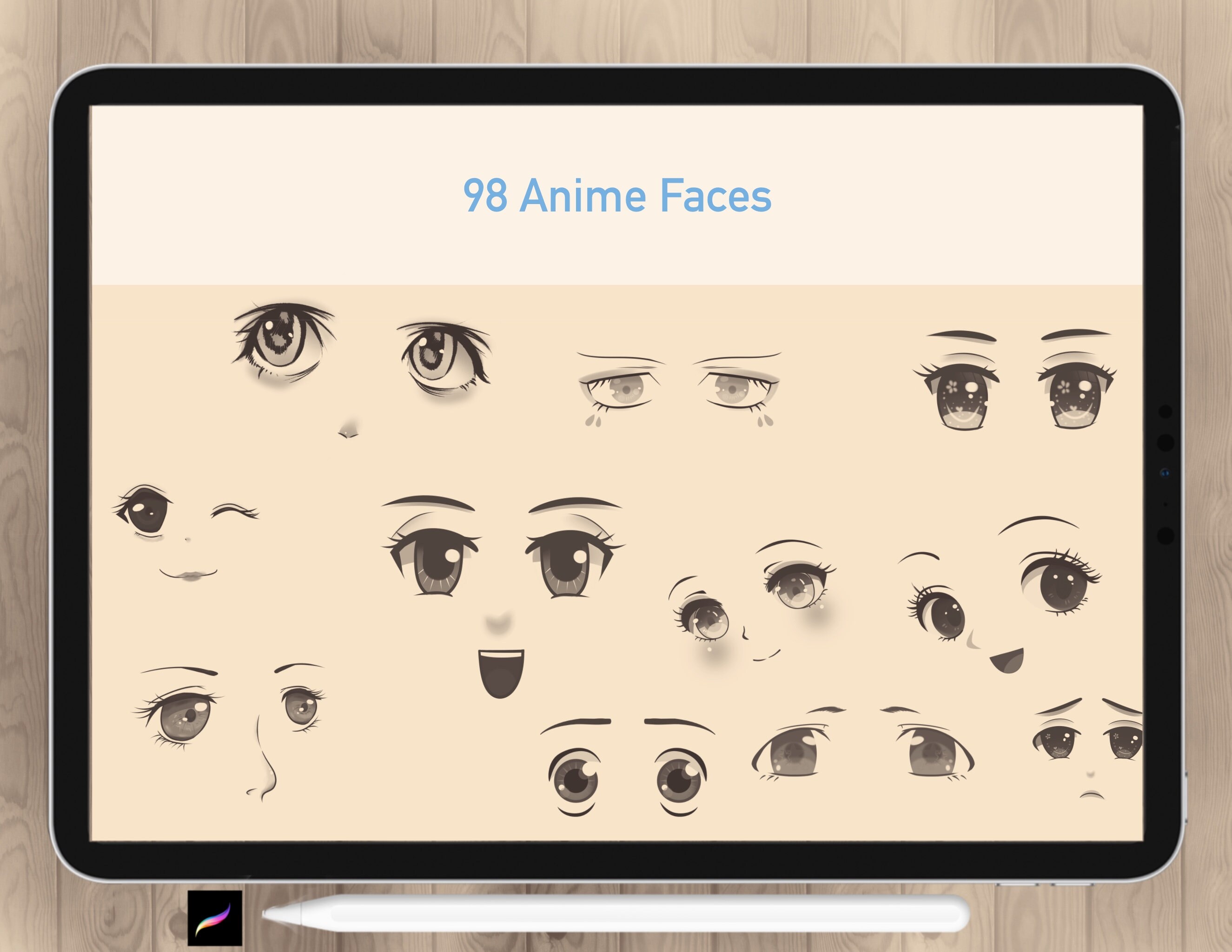 98 Procreate Anime Eyes Stamps Manga Faces Set Comic - Etsy