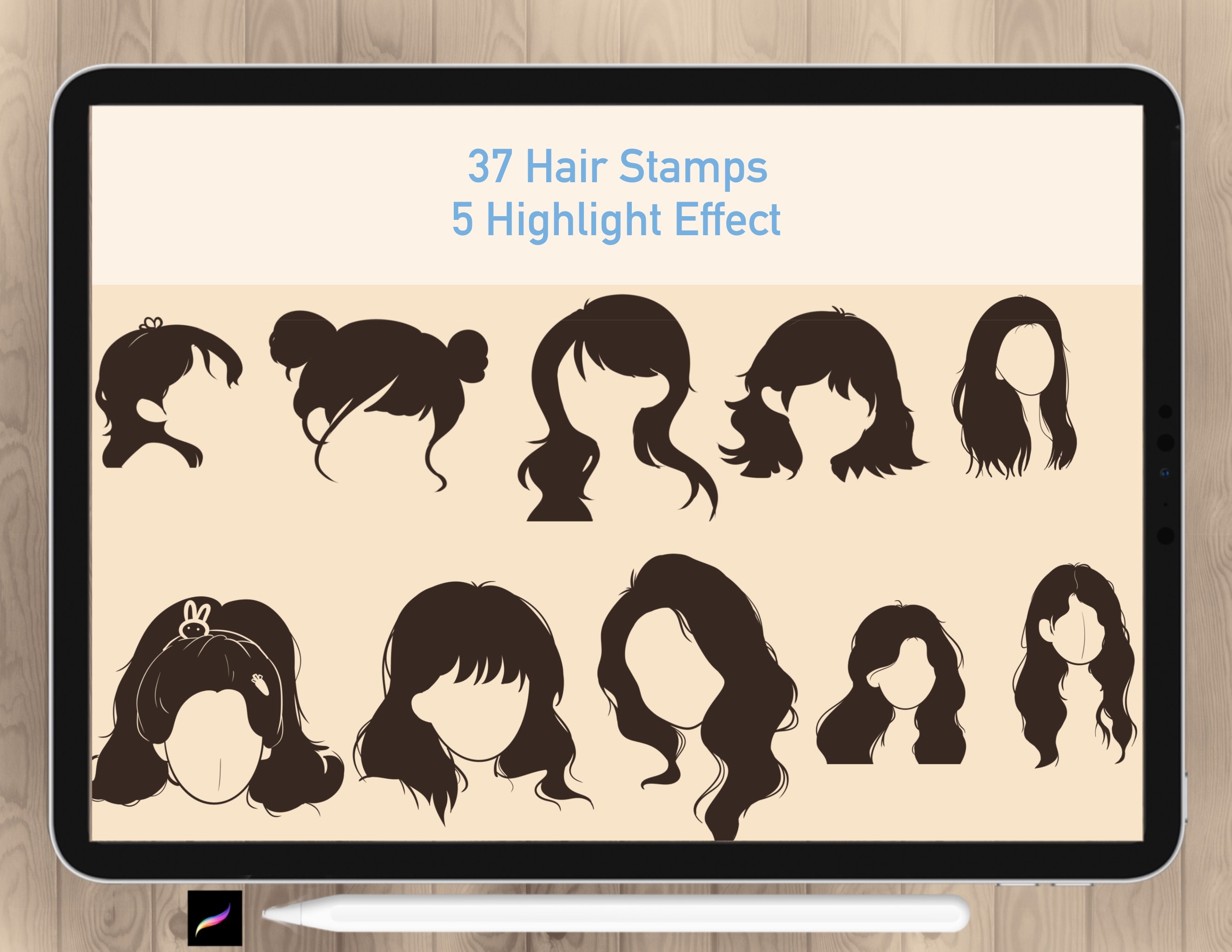 47 Procreate Manga Hairstyles Stamps Manga Hair Stamps Anime - Etsy