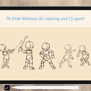 76 Chibi Figures Motion, Procreate Chibi Walking and Sport Stamps Guide ...