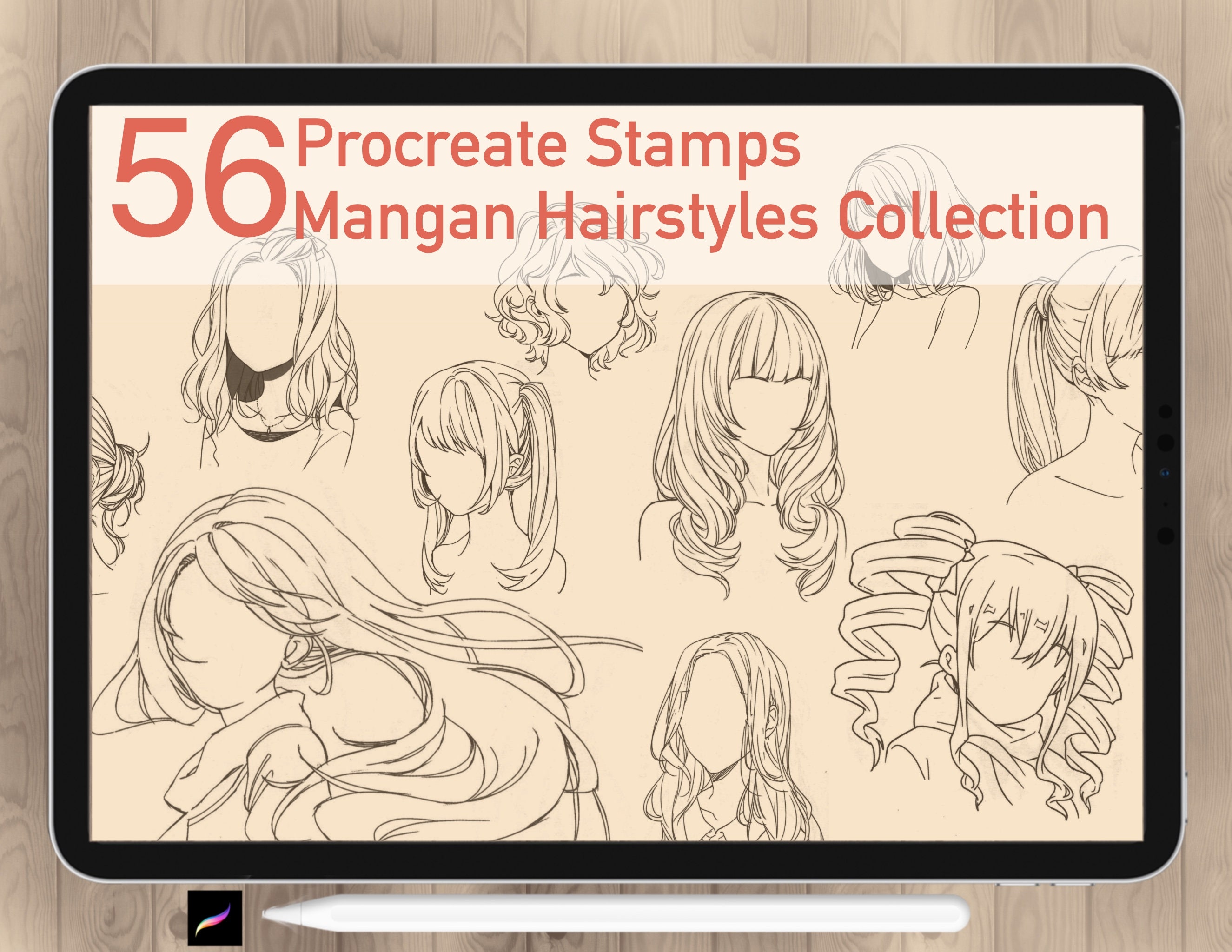 56 Procreate Manga Hairstyles Stamps. Anime Girl Hairstyle - Etsy