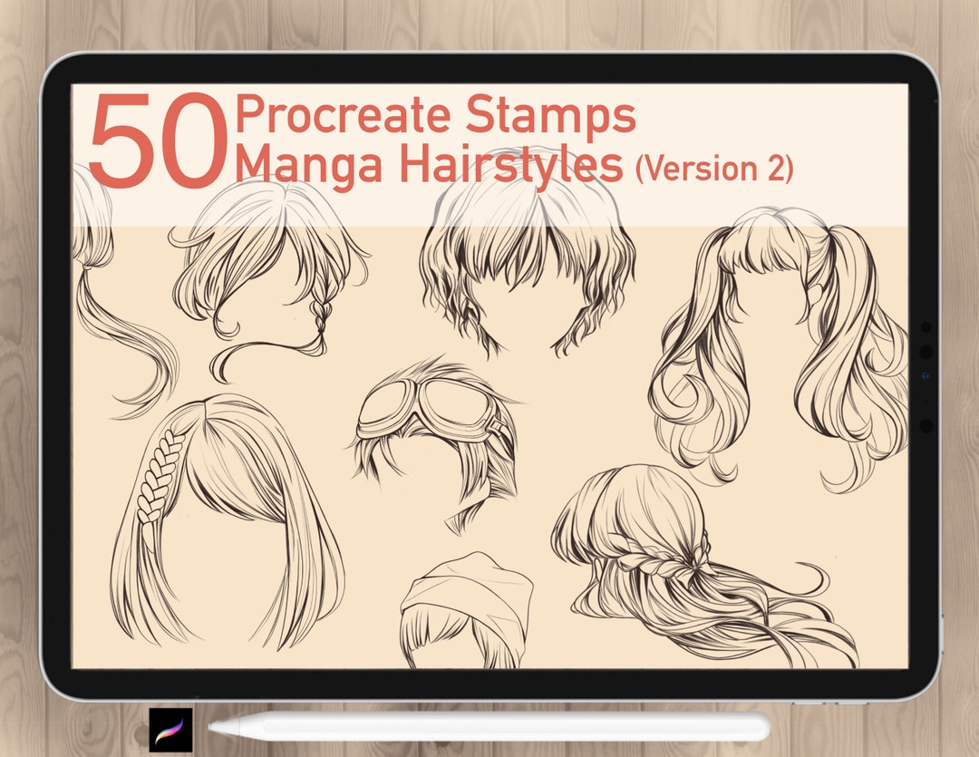 52 Procreate Manga Hairstyles Stamps. Anime Boys and Girls Hairstyle ...