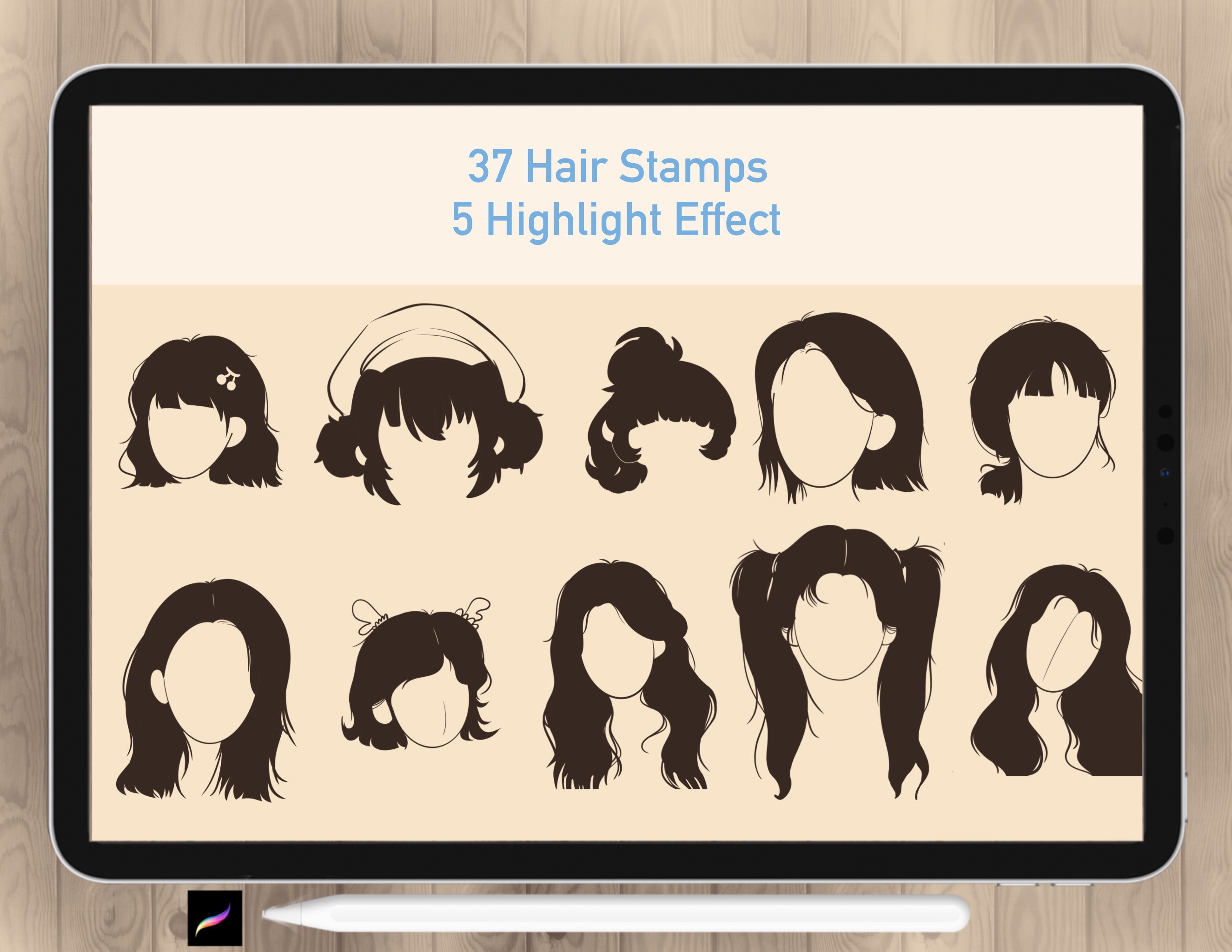 47 Procreate Manga Hairstyles Stamps Manga Hair Stamps Anime - Etsy