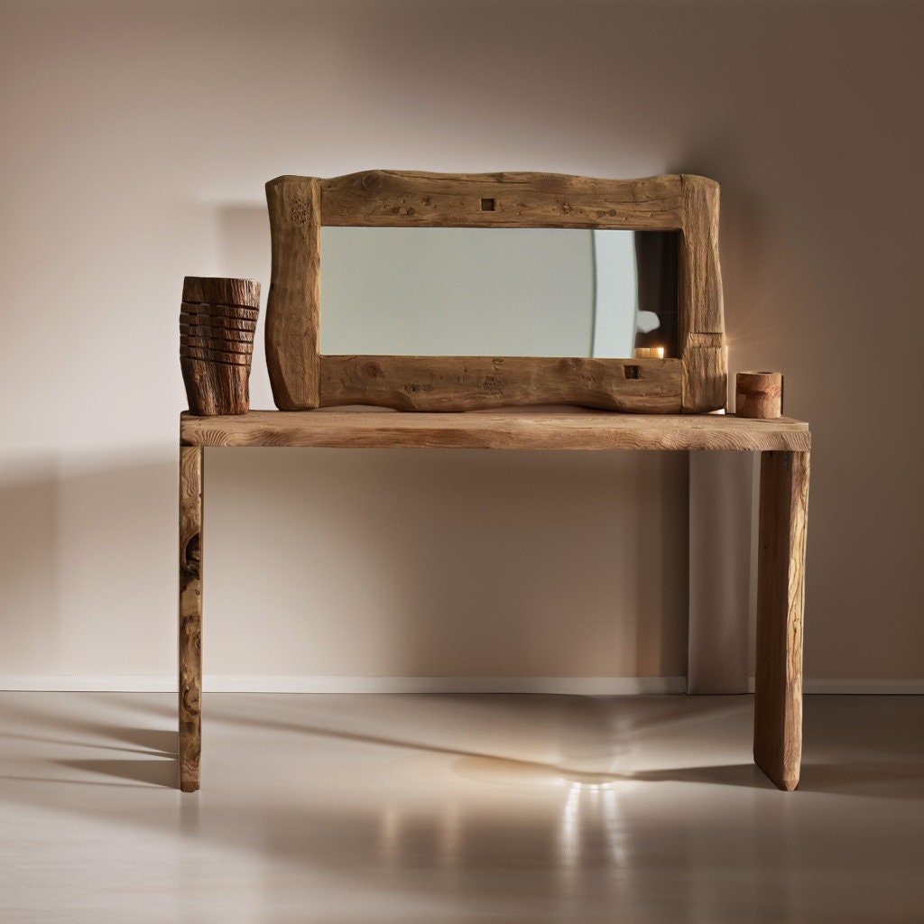 Rustic Solid Wood Floating Console Table Farmhouse Live Edge Design ...