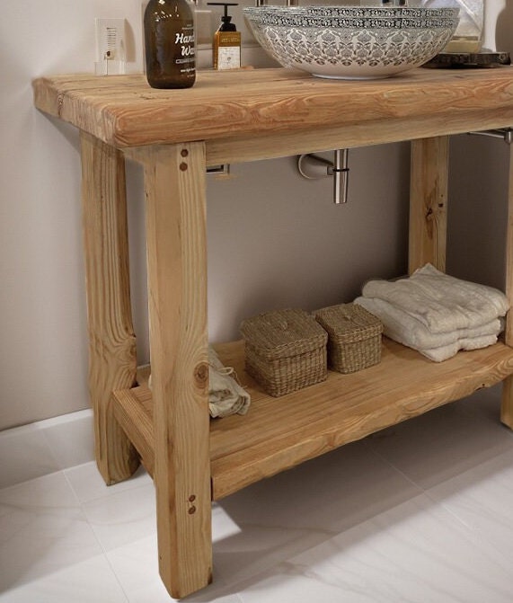 Custom Rustic Wooden Bathroom Vanity Sink Farmhouse Live Edge Table ...