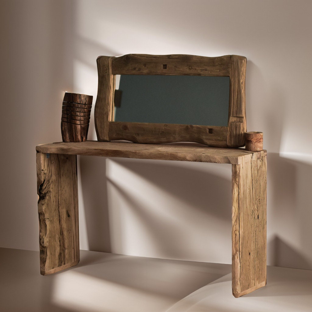 Rustic Solid Wood Floating Console Table Farmhouse Live Edge Design ...