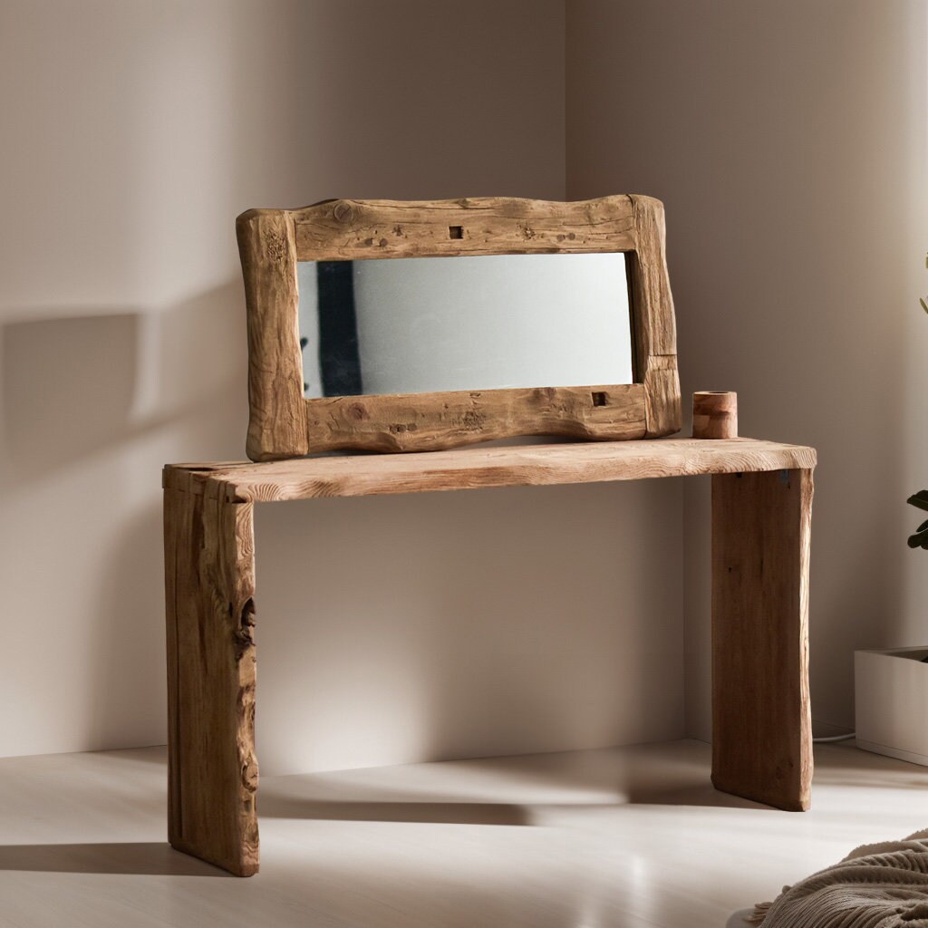 Rustic Solid Wood Floating Console Table Farmhouse Live Edge Design ...