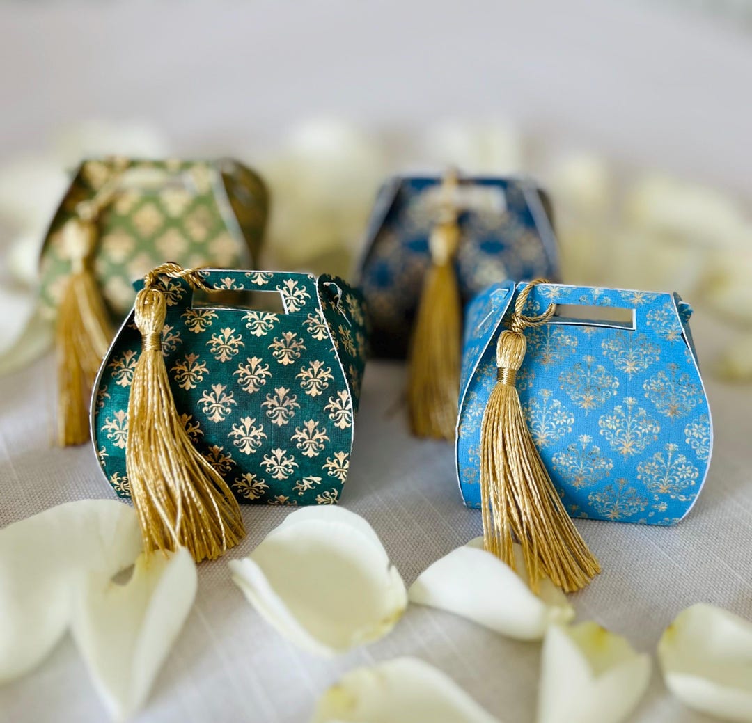 Green, Blue and Gold Favour Boxes With Tassels: Wedding, Shower, Party - Etsy UK