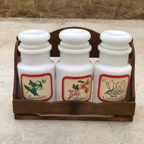 Vintage 80s ceramic spice jar set Retro small herbs container | Etsy