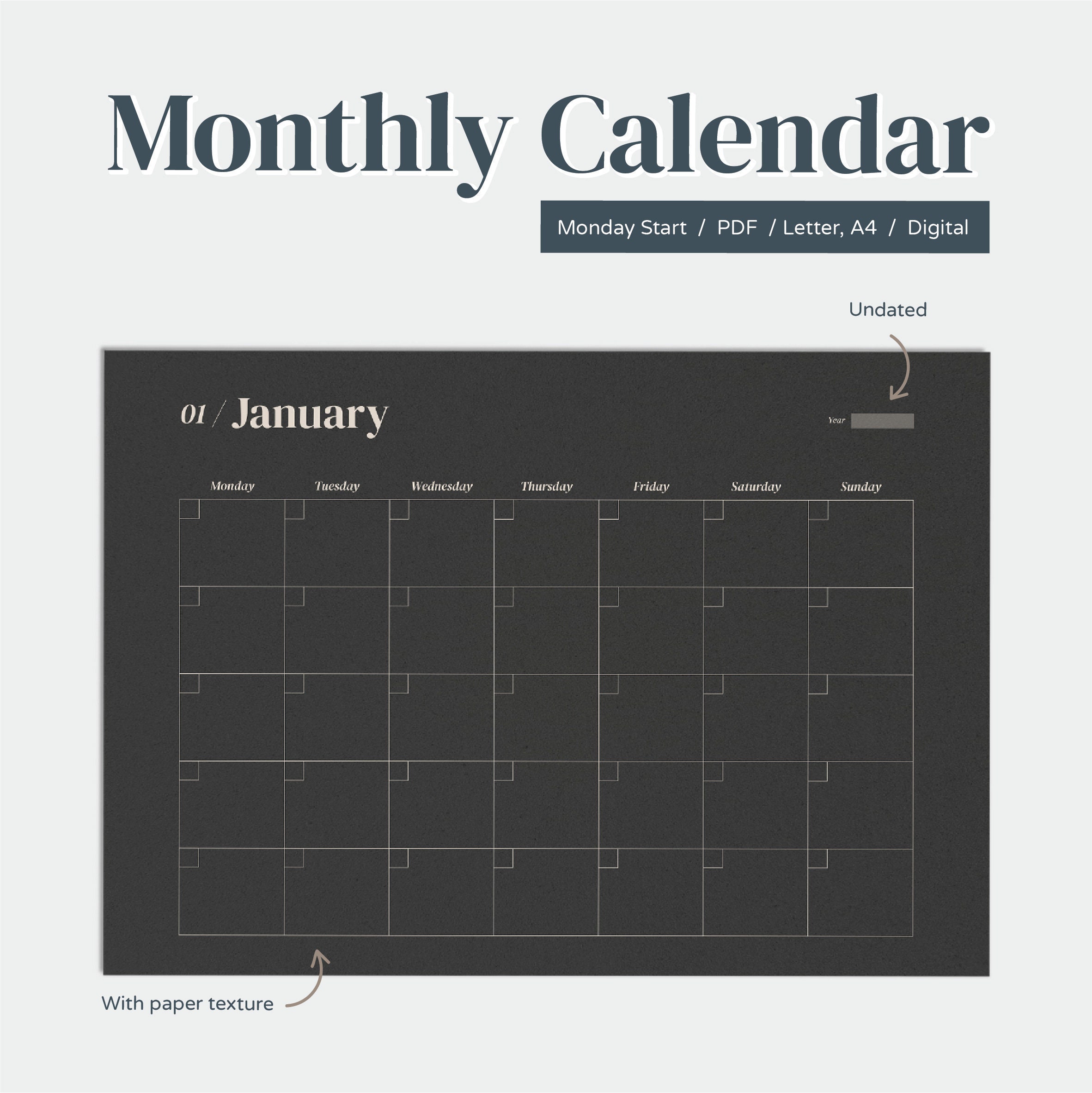 Paper Paper & Party Supplies Digital Download A4 Dateless Wall Calendar ...