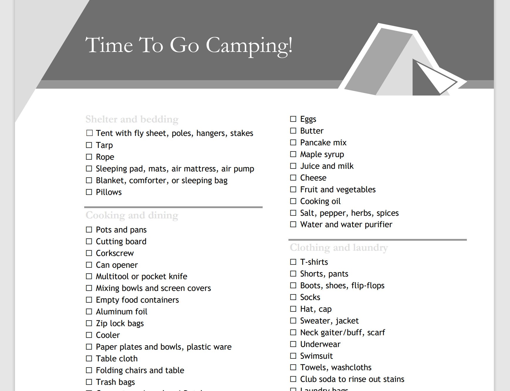 CAMPING CHECKLIST Printable PDF Instant Digital Download | Etsy
