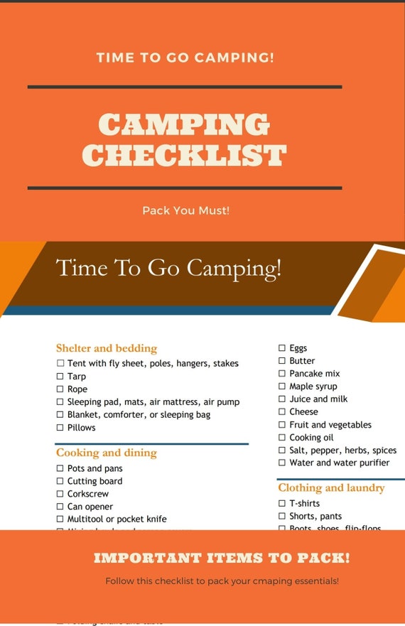 CAMPING CHECKLIST Printable PDF Instant Digital Download | Etsy