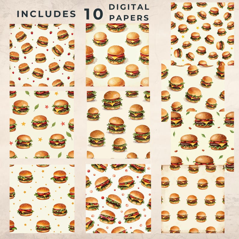 Printable Hamburger Pattern, Burger Wrapping Sheet Design, Fast Food ...