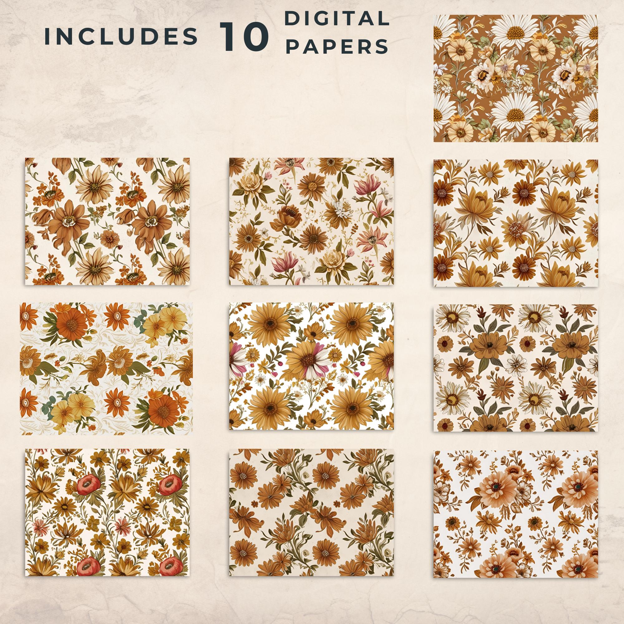 Fall Floral Paper for Crafts, Thanksgiving Floral Digital Paper, Warm ...