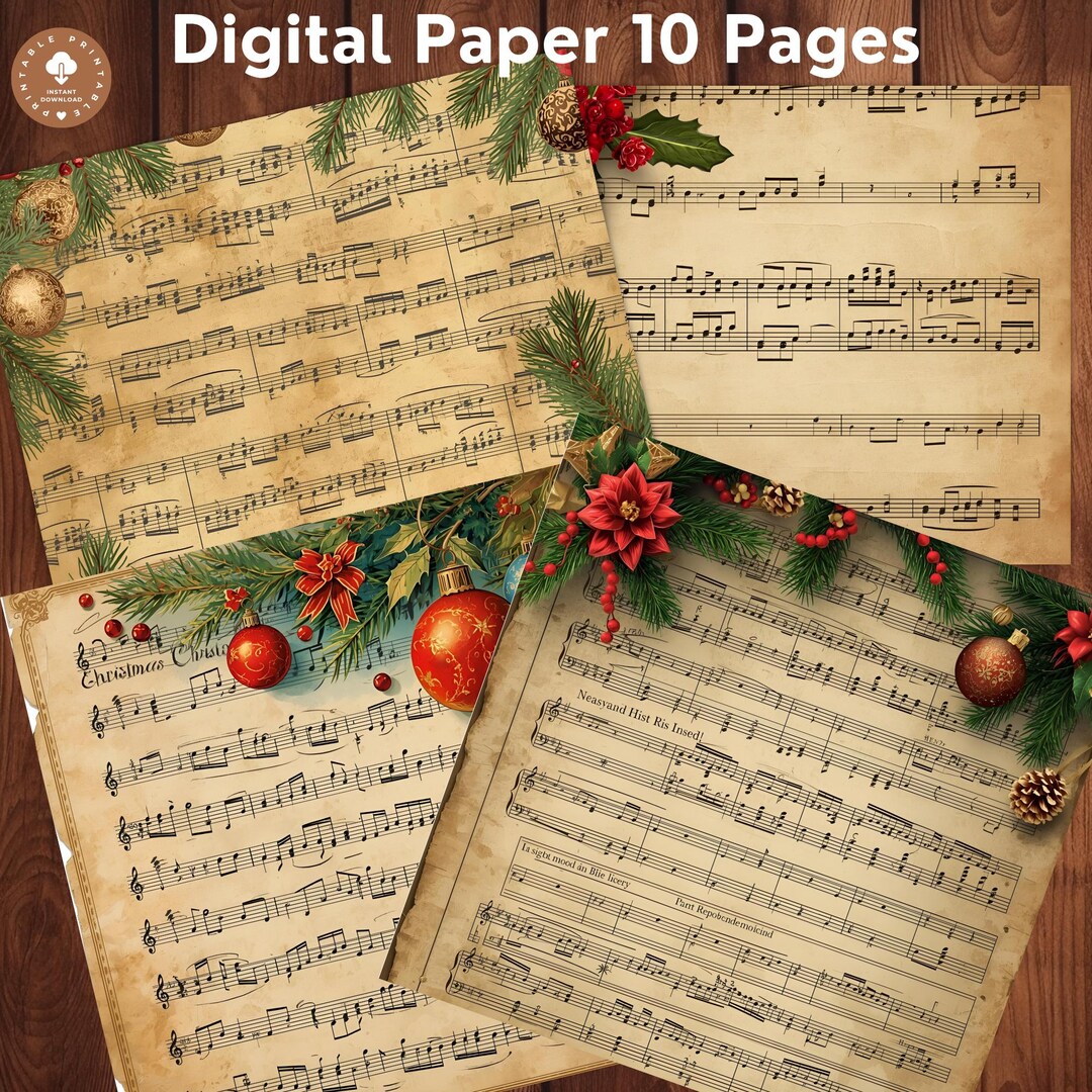 Christmas Music Paper Pack, Vintage Christmas Music Paper, Holiday ...