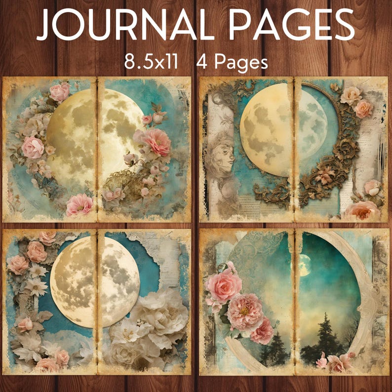 Moon Journal Pages, Lunar Junk Journal, Celestial Scrapbook Paper ...