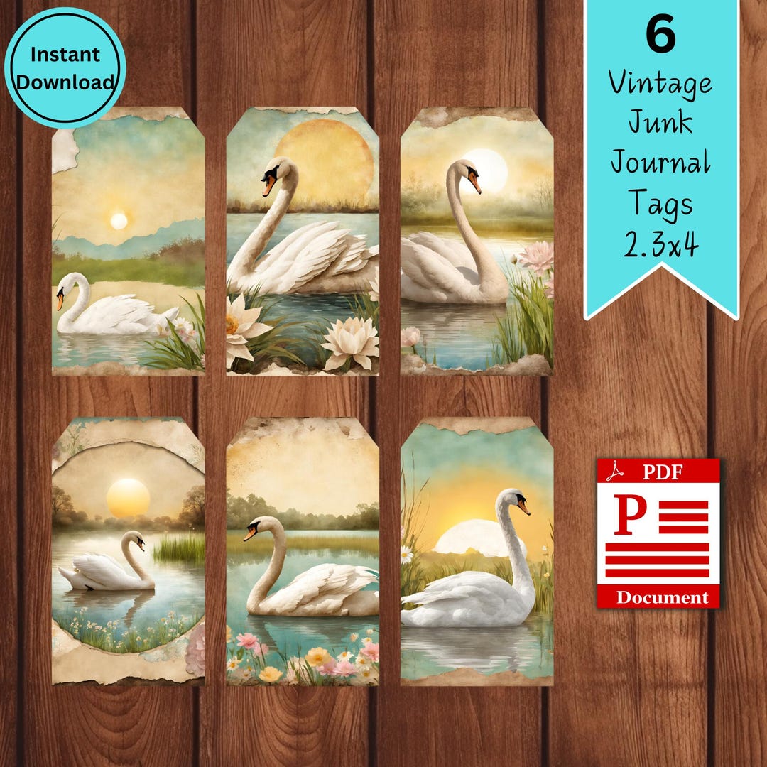 Swan Vintage Tags, Swan Decor, Retro Labels, Swan Gift Tags, Bird Lover ...