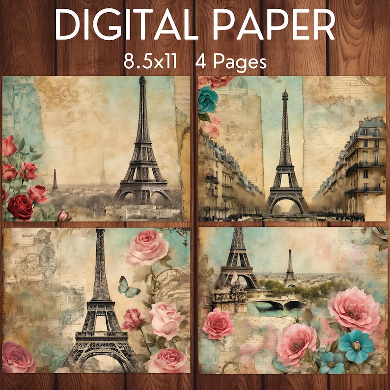 Printable Paris Digital Paper, Eiffel Tower Digital Paper, French ...