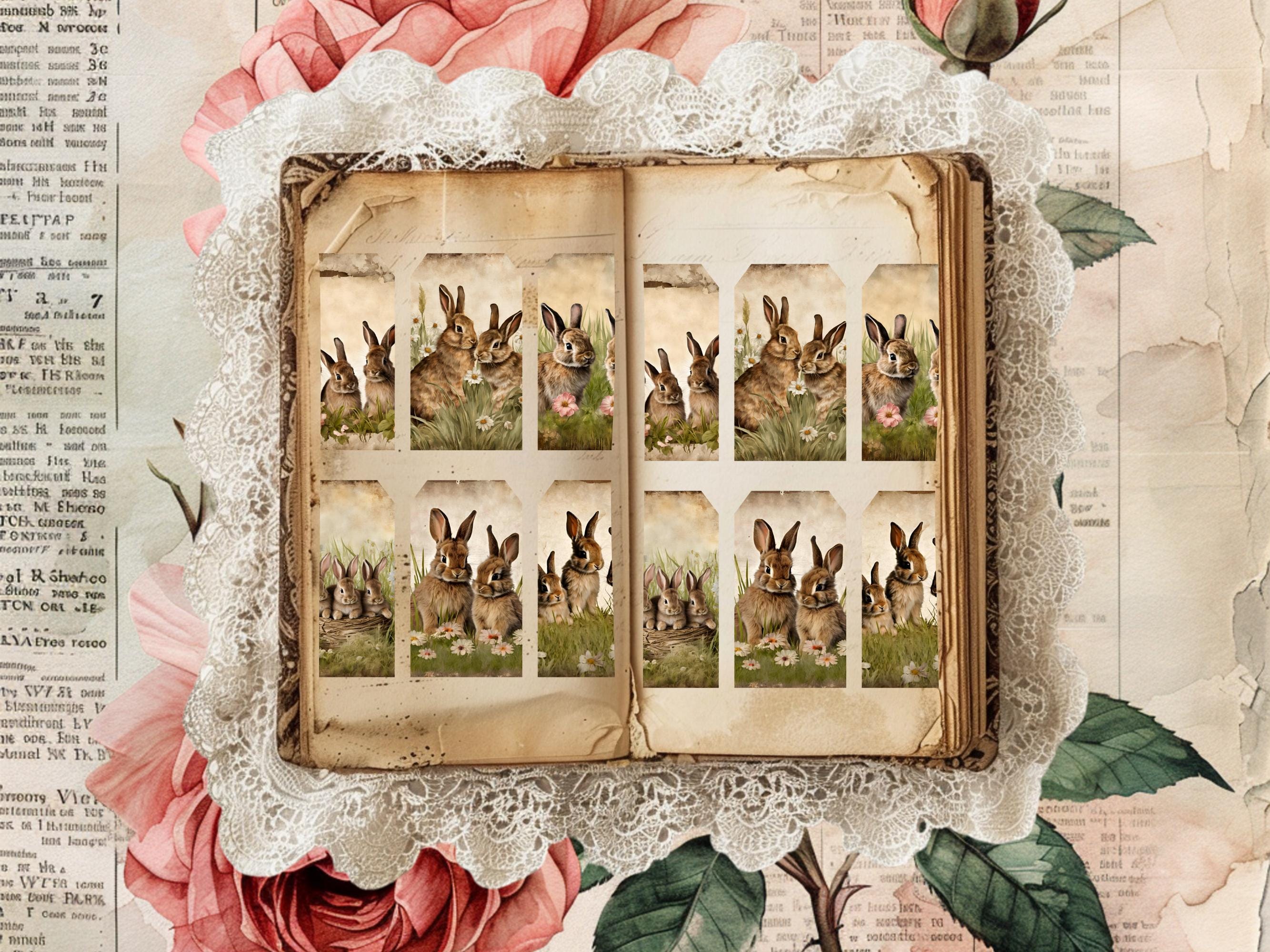 Printable Bunny Tags for Scrapbooking, Digital Rabbit Tag, Vintage ...