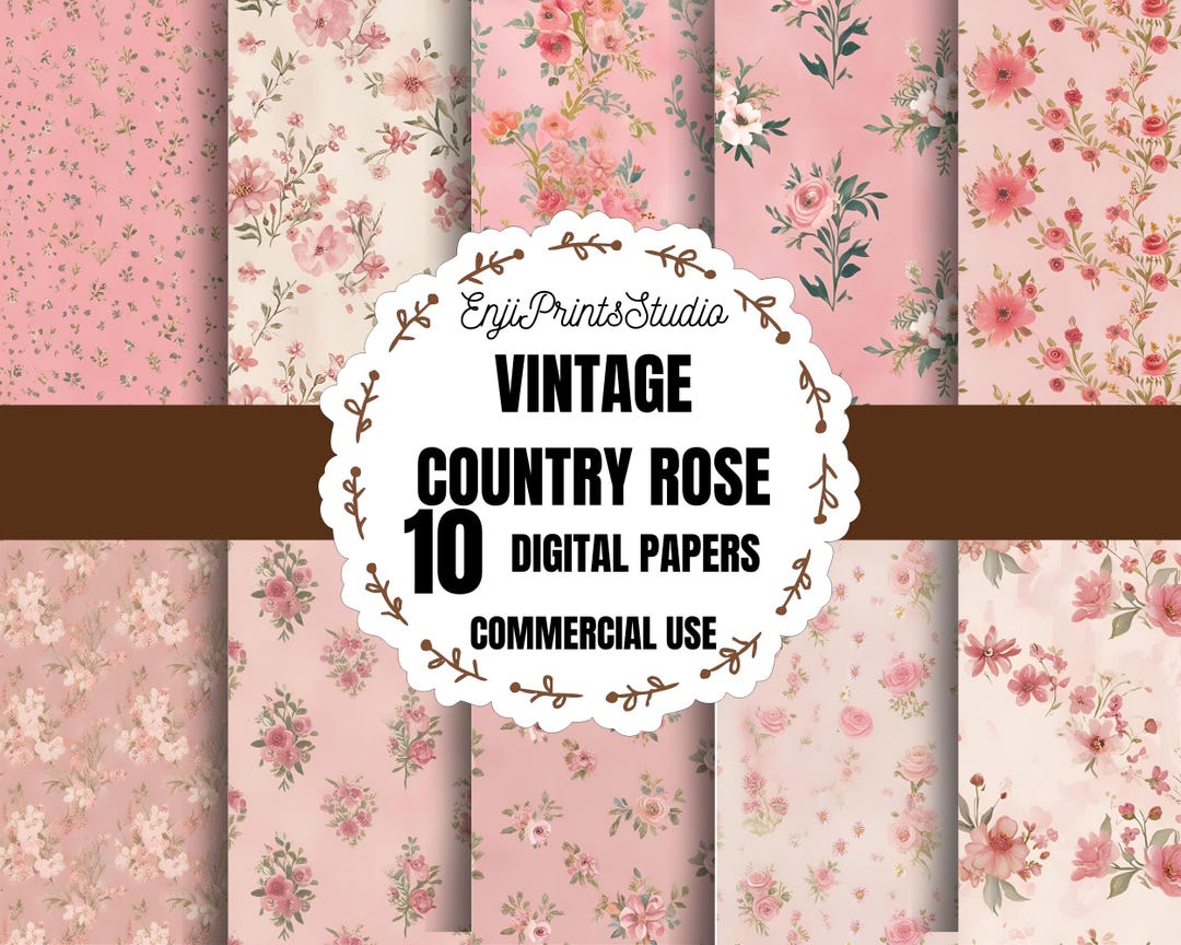 Rose Pattern Digital Paper, Country Wedding Digital Paper, Floral Paper ...