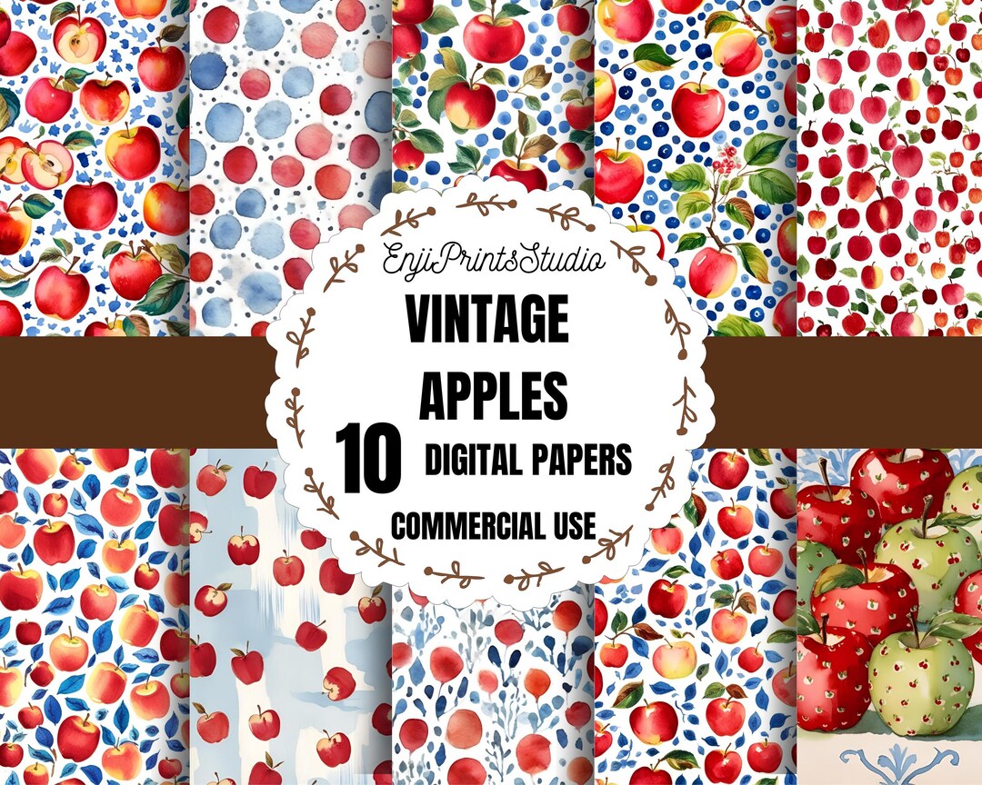 Apples Digital Paper, Apple Printable Paper Pack, Apple Pattern Digital ...