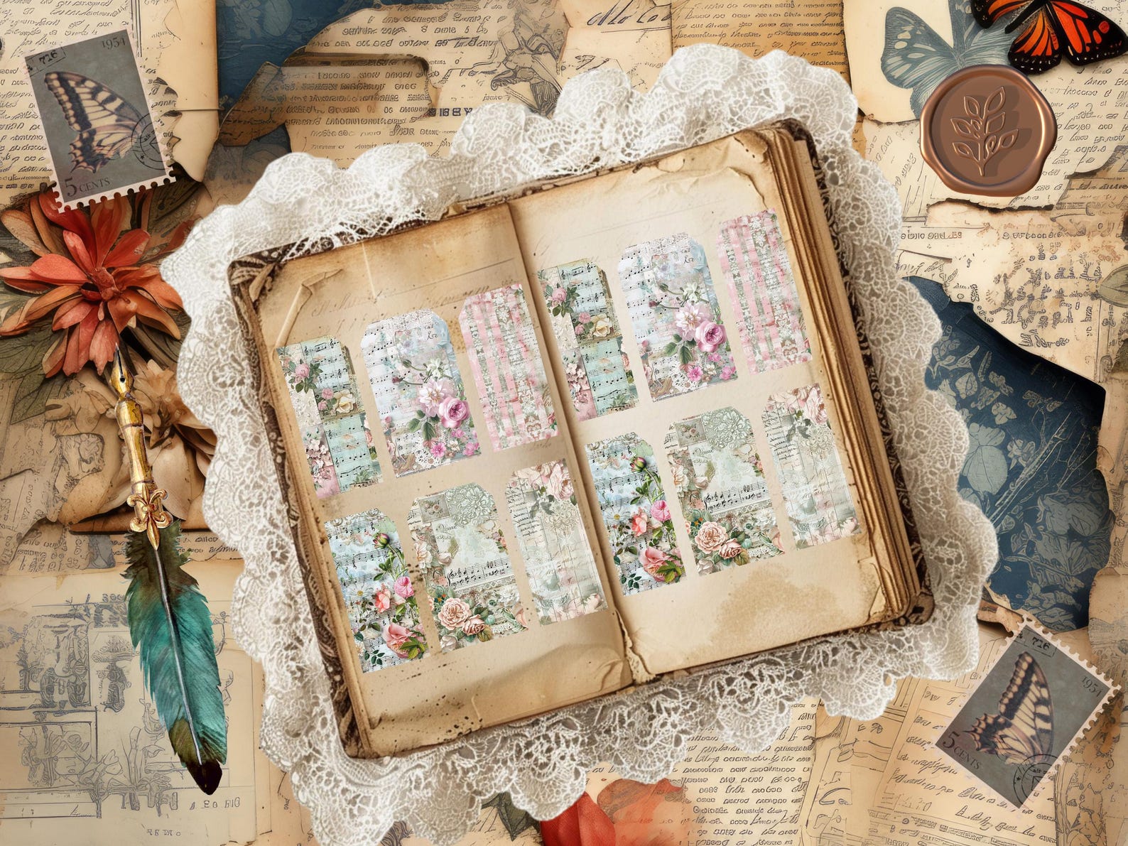 Floral Music Tags, Music Gift Tags, Rustic Floral Tags, Antique ...