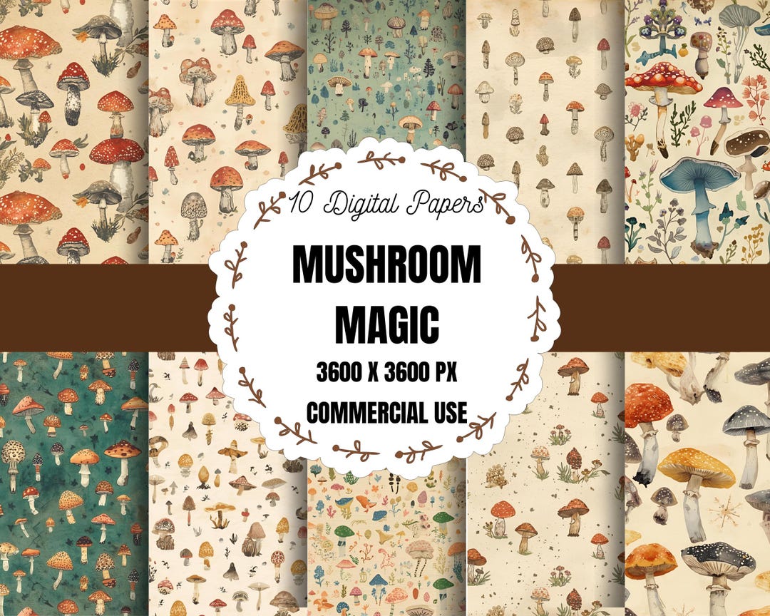 Mushroom Digital Paper, Forest Printable Paper, Woodland Background ...