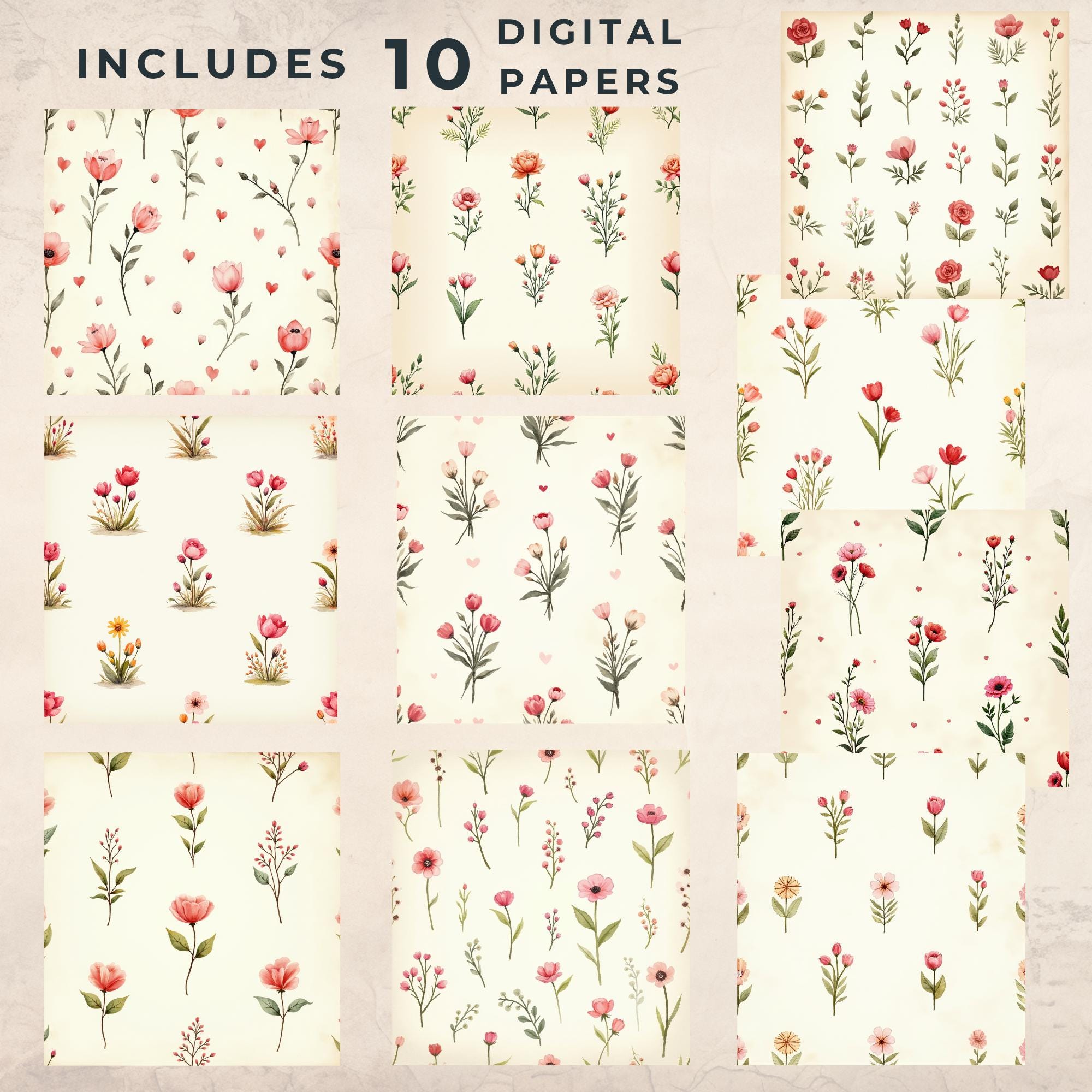 Printable Floral Craft Paper Pack, Floral Paper Pack, Spring Garden ...