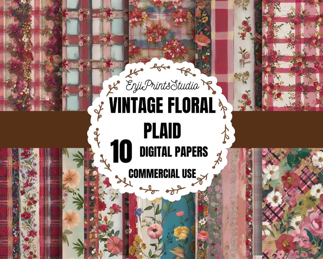 Digital Plaid Floral Paper for Crafts, Plaid Flower Paper for ...