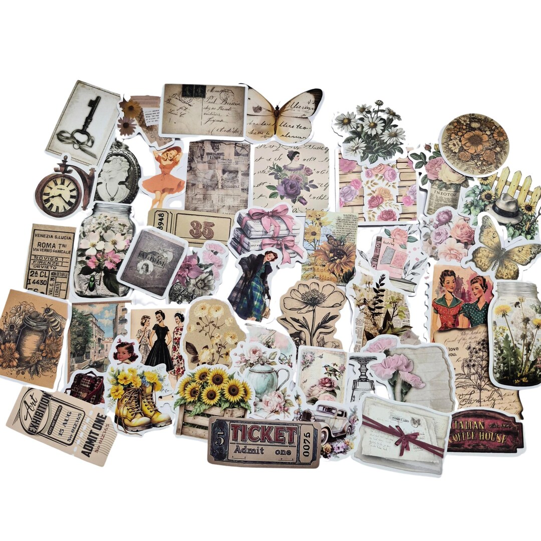 Vintage Ephemera Sticker Pack, Journaling Supplies, Scrapbook Accents ...