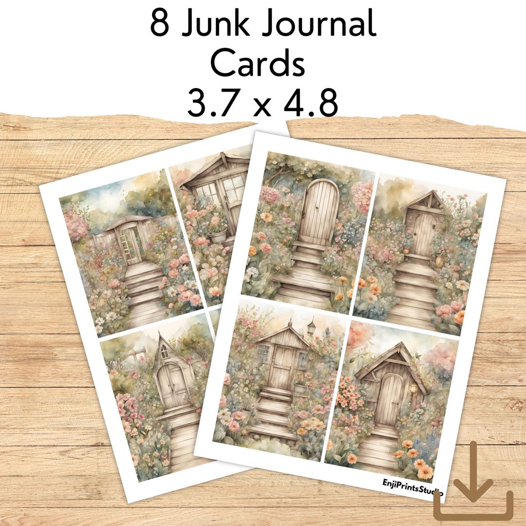 Floral Doors Journal Cards, Flower Door Scrapbook Cards, Vintage Floral ...