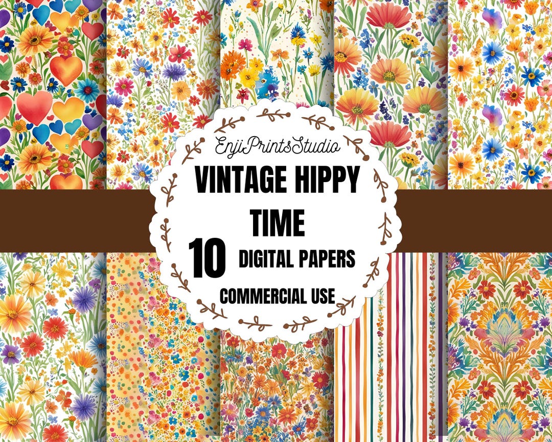 Hippy Scrapbook Paper Pack, Retro Hippie Craft Paper, Vintage Bohemian ...