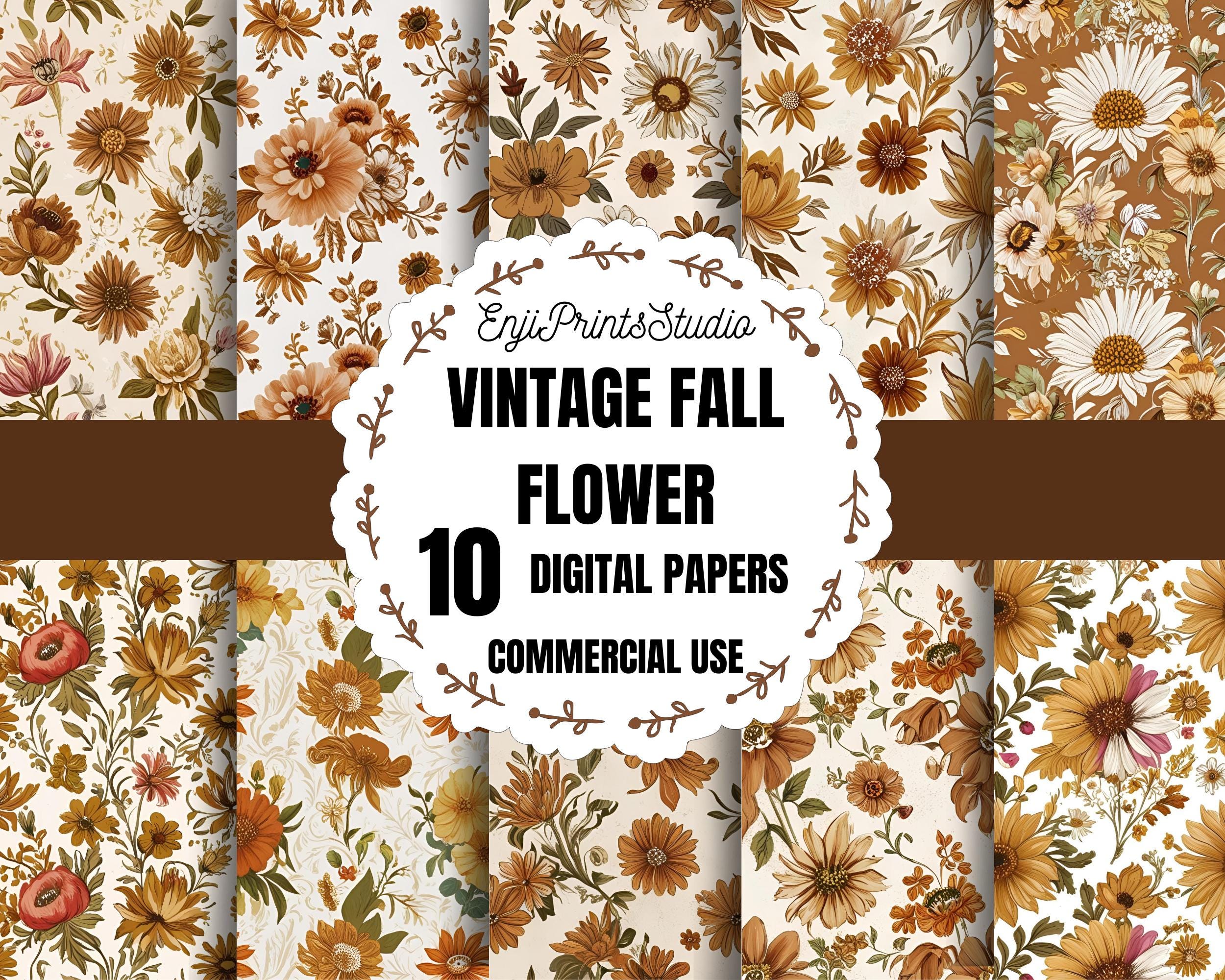 Fall Floral Paper for Crafts, Thanksgiving Floral Digital Paper, Warm ...