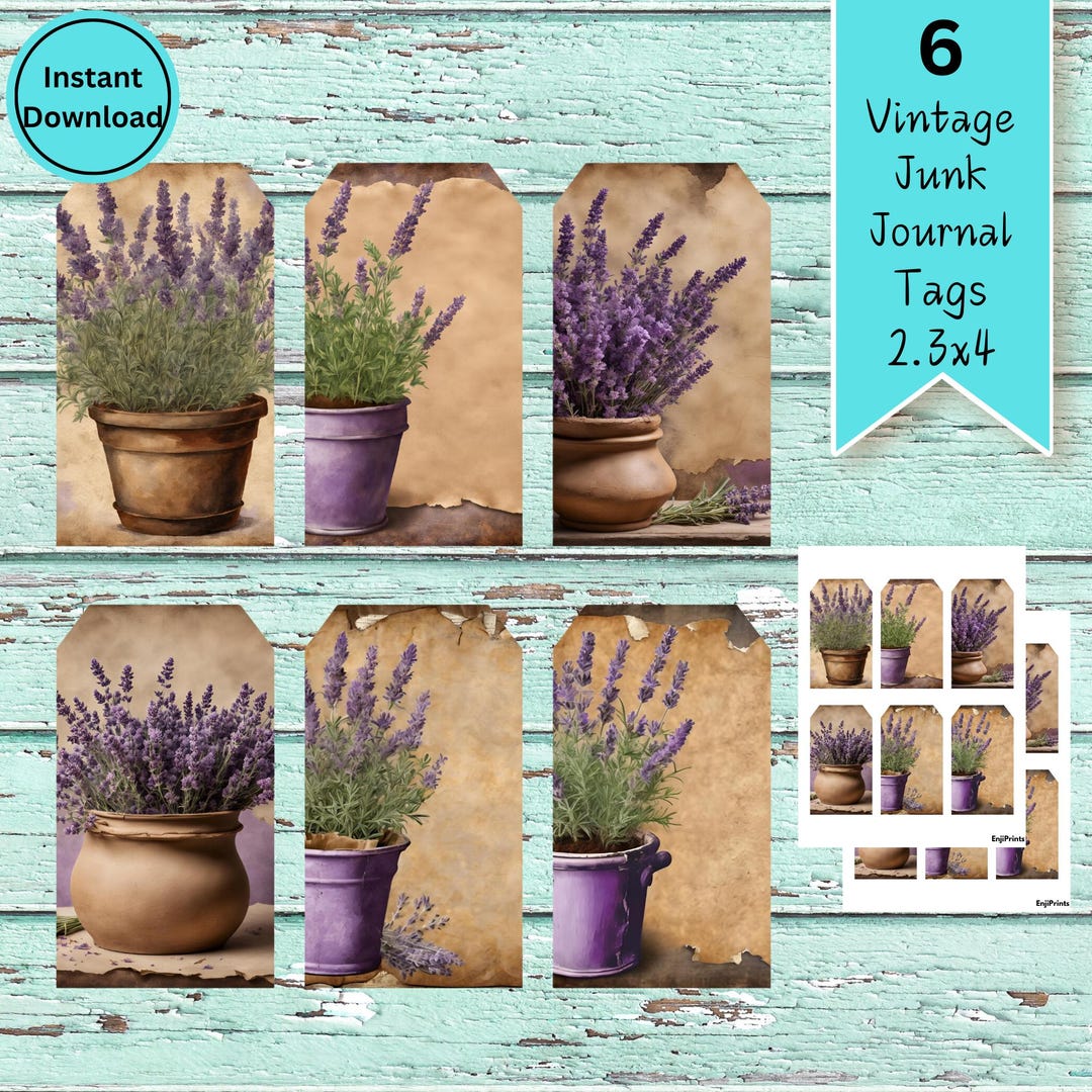 Lavender Flower Tags, Vintage Lavender Tags, Floral Tags, Herbal Gift ...