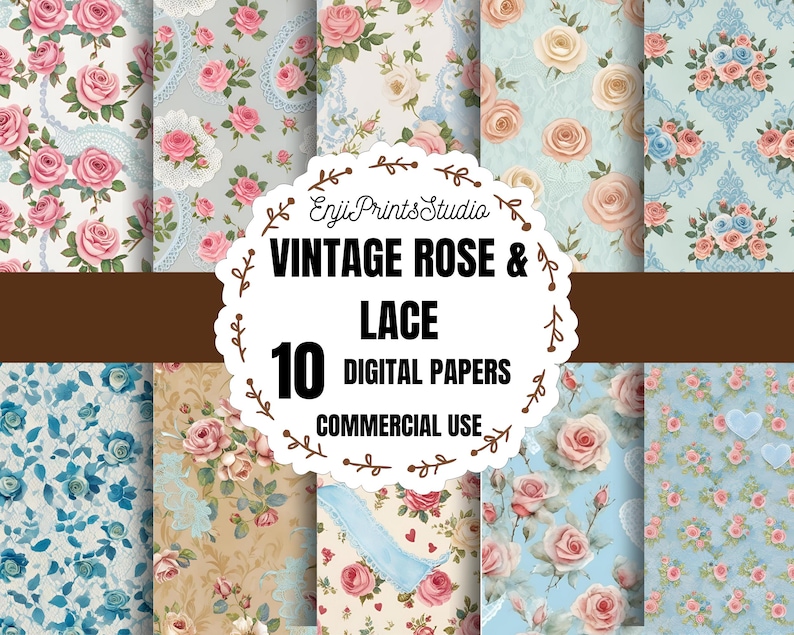 Printable Rose Lace Sheets, Soft Pastel Digital Paper, Lace and Rose ...