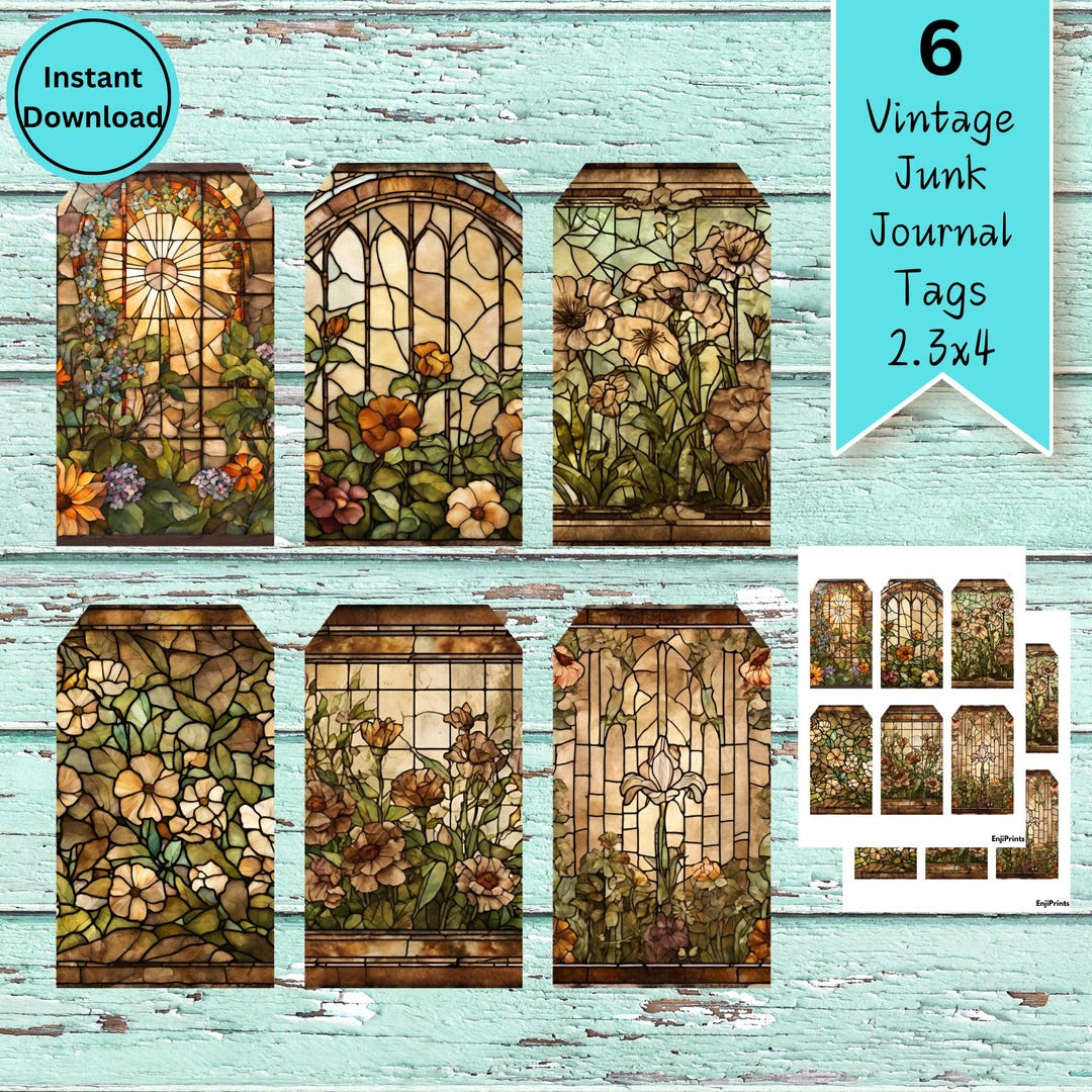 Stained Glass Tags, Vintage Stained Glass Tags, Antique Gift Tags, Junk ...