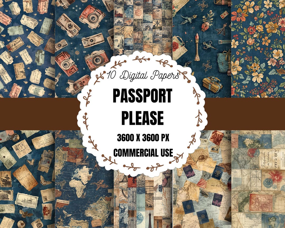 Passport Travel Digital Paper, Vintage Travel Digital Paper, Adventure ...